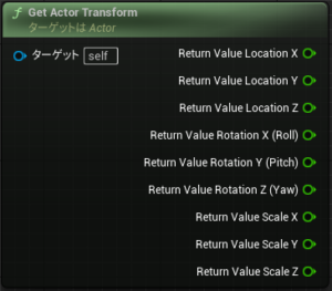 アクタの位置・回転・スケールを取得する[Get Actor Transform,Get Actor Location,Get Actor Rotation,Get Actor Scale 3D ...