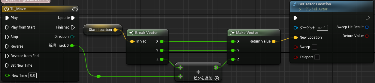 タイムラインを使ってアクタを滑らかに動かす[TimeLine,Set Actor Location,Set Actor Rotation ...